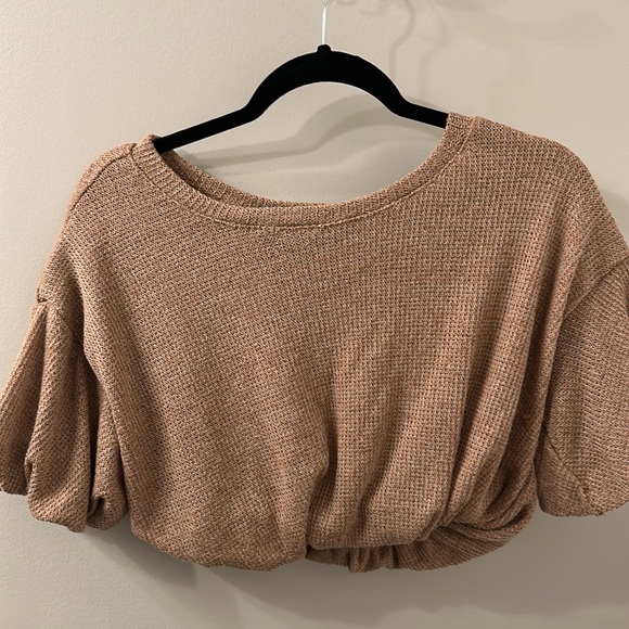 Tops | Cute Tan Knitted Crop Top | Poshmark